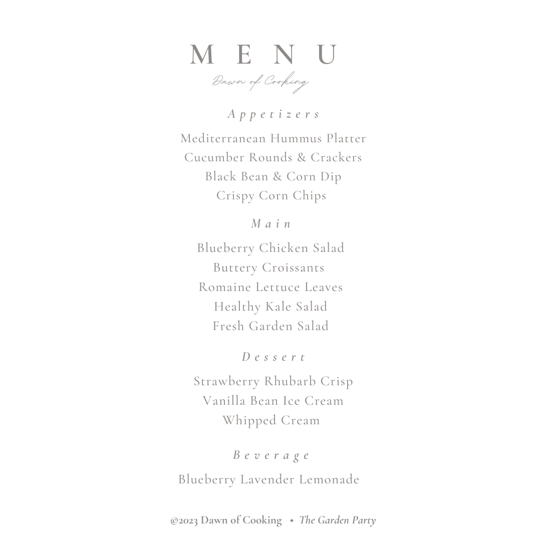 Garden Party Buffet & Menu – Dawn of Cooking